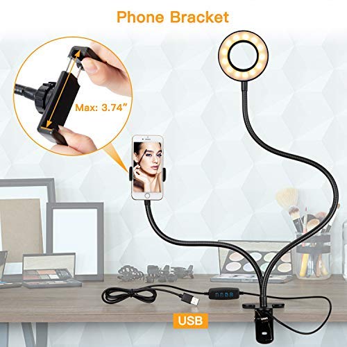 Amada Webcam Light Stand for Live Stream, Selfie Ring Light with Webcam Mount for Logitech C925e, C922x, C930e,C922,C930,C920,C615,Brio 4K-AMWS01 Black
