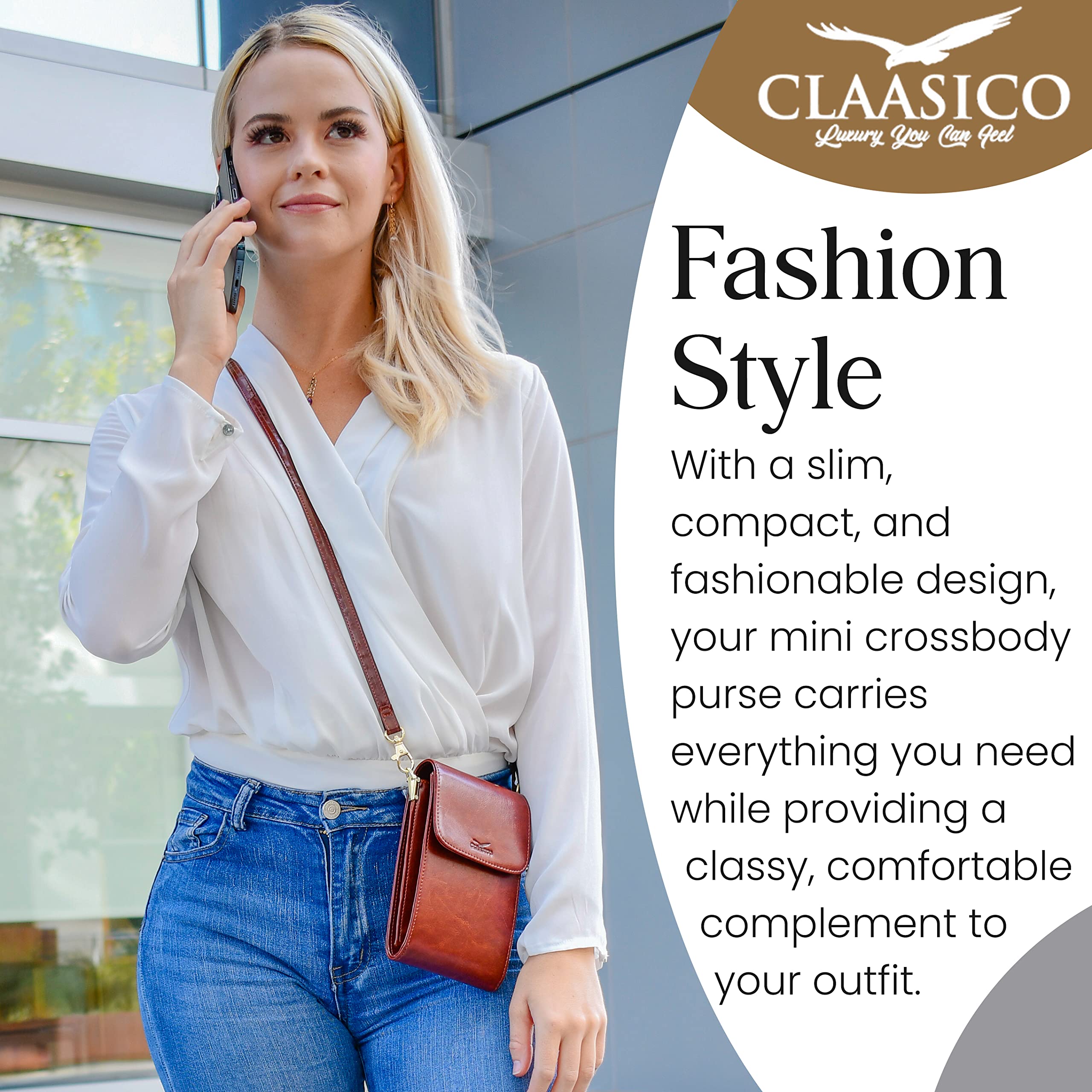 Classico Small Crossbody Phone Purse for Women - Crossbody Bag Wallet for Phone, Cards, Accessories (Small, Black)