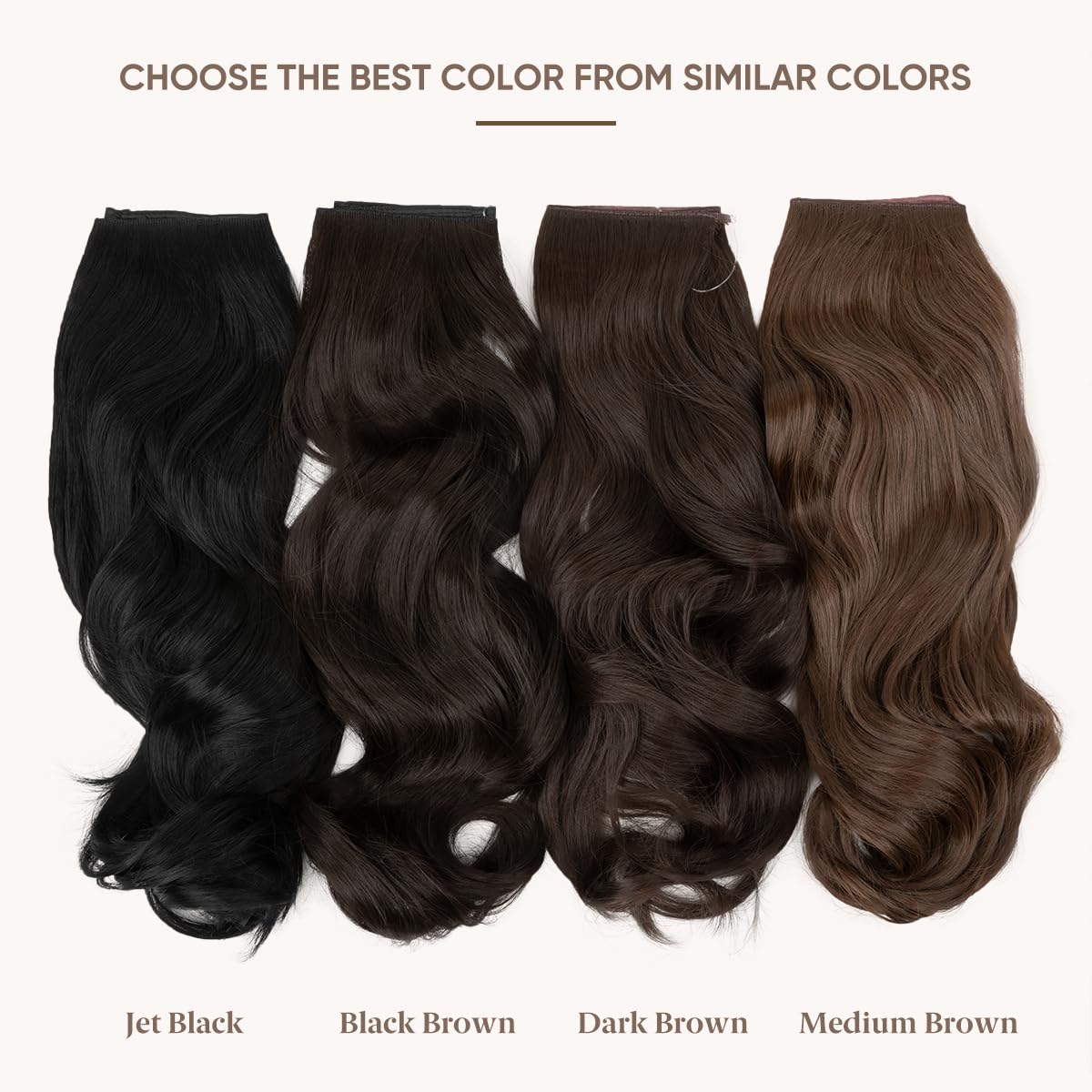 SARLA Invisible Wire Hair Extensions with 3 Clips Long Synthetic Wavy Curly Hairpiece Adjustable Transparent Headband for Women 18 Inch Black Brown