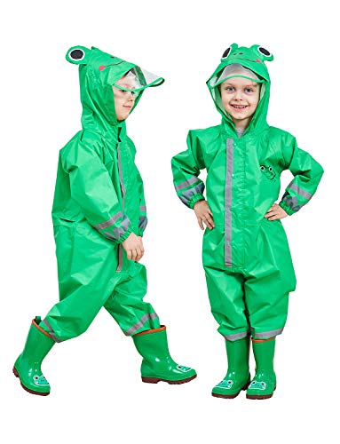 Vmonyco Kids One Piece Rainsuit Toddler Raincoat Waterproof Girls Lightweight Rain Coats/Jacket Girls Boy Green