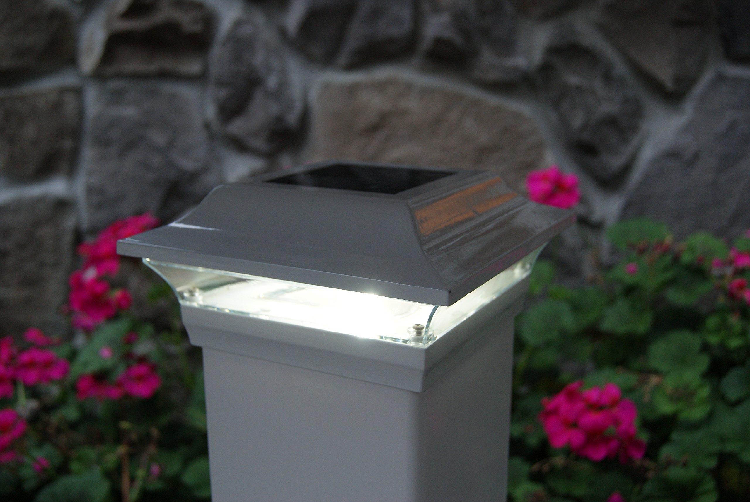 Classy Caps SL214W Imperial Outdoor Solar Post Cap Fence and Deck Light, Bright White Light, Fits 5" x 5" Post, White Powder Coated Aluminum