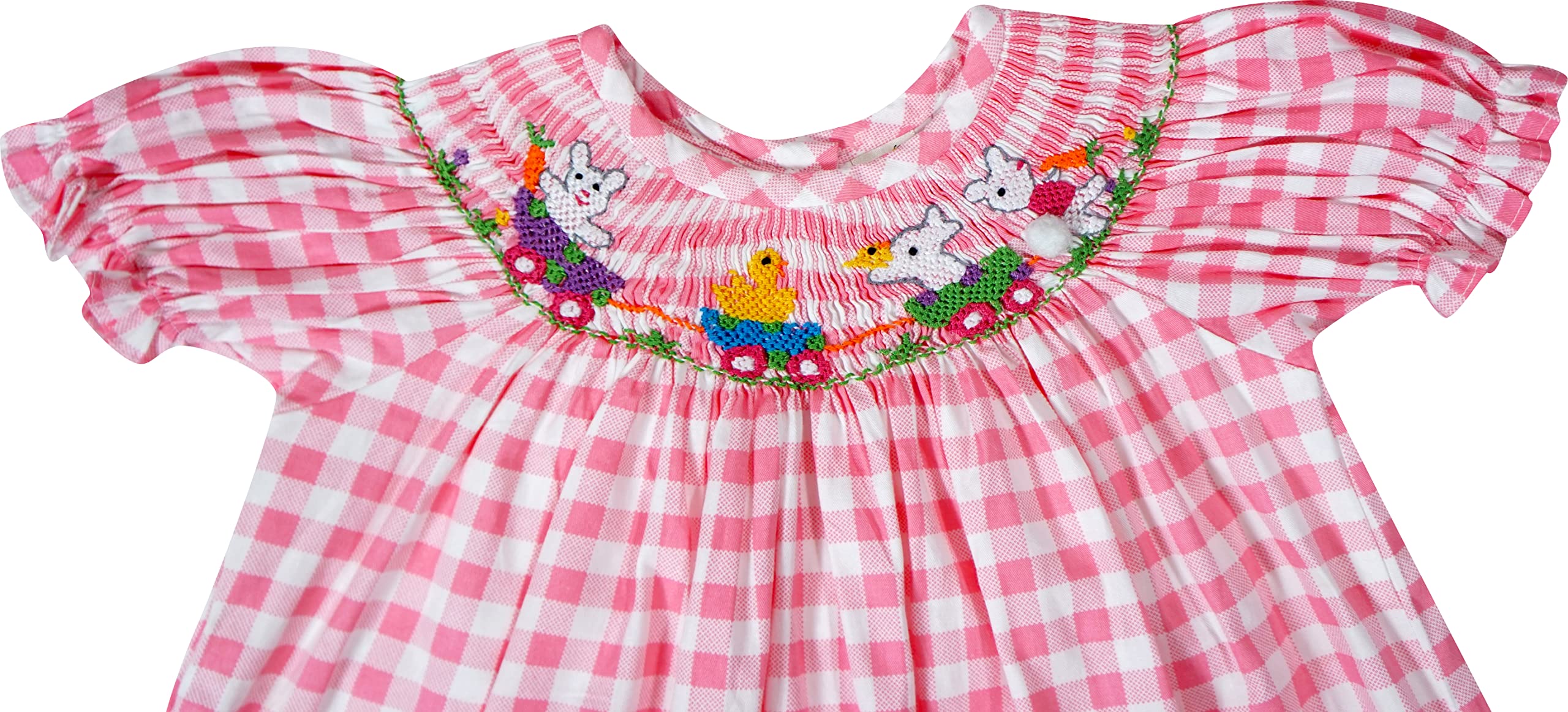 Baby Infant Girl Easter Bunny Parade Egg Hunting Hand Smocked Bishop Dress Pink Gingham 12 Months