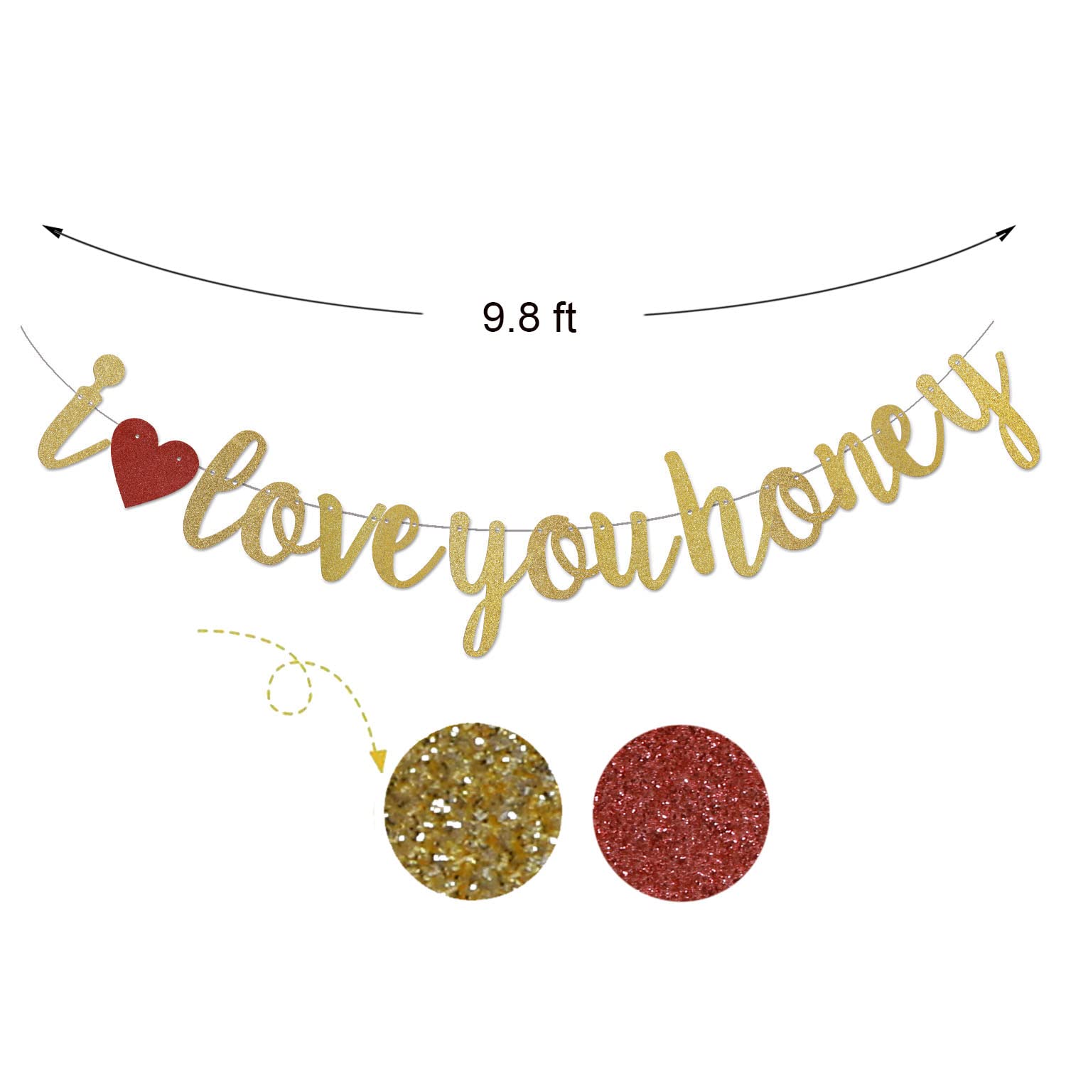 ZMYDZ I Love You Honey Banner, Gold Glitter Valentine's Day Proposal Birthday Courtship Wedding Anniversary Bridal Party Decorations