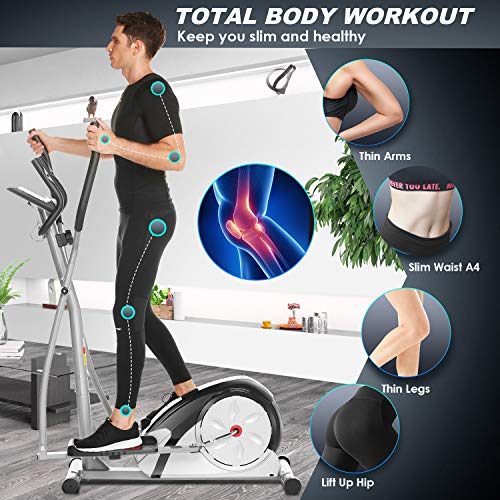 ANCHEER Elliptical Machine for Home Use, Magnetic Elliptical Training with Pulse Rate Grips and LCD Monitor, Smooth Quiet Driven for Home Gym Office