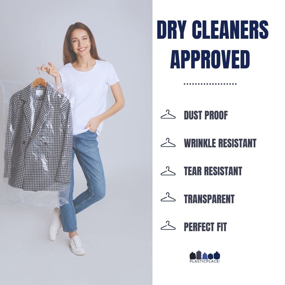 Plasticplace Clear Garment Bags Plastic Suit Bag 1.0 Mil 21" X 4" X 40" (50 Count)