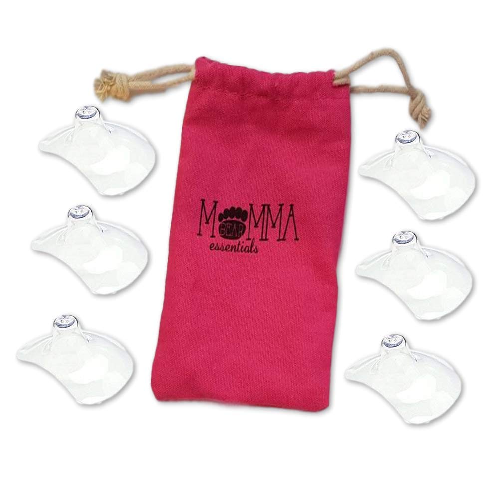 Momma Bear Essentials Premium Nipple Shield, Set of 6 with Hot Pink Soft Cotton Reusable Drawstring Bag - Non-Toxic, BPA and BPS Free