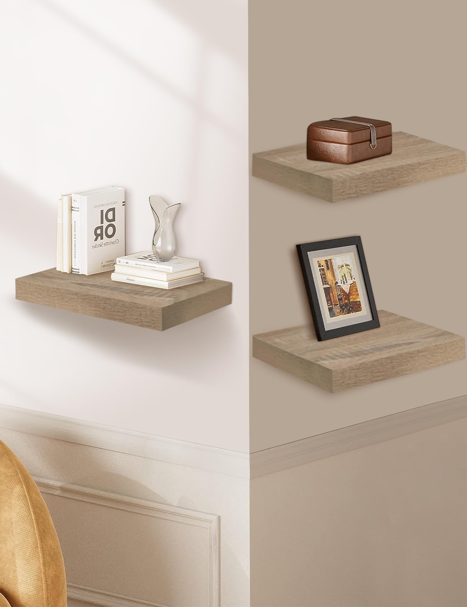 YMMGK Floating Shelves, Rustic Wood Shelves,3 Sets of Wall Mounted Shelf for Bathroom Decor,Floating Book Shelf for Bedroom, Living Room – Rustic Brown