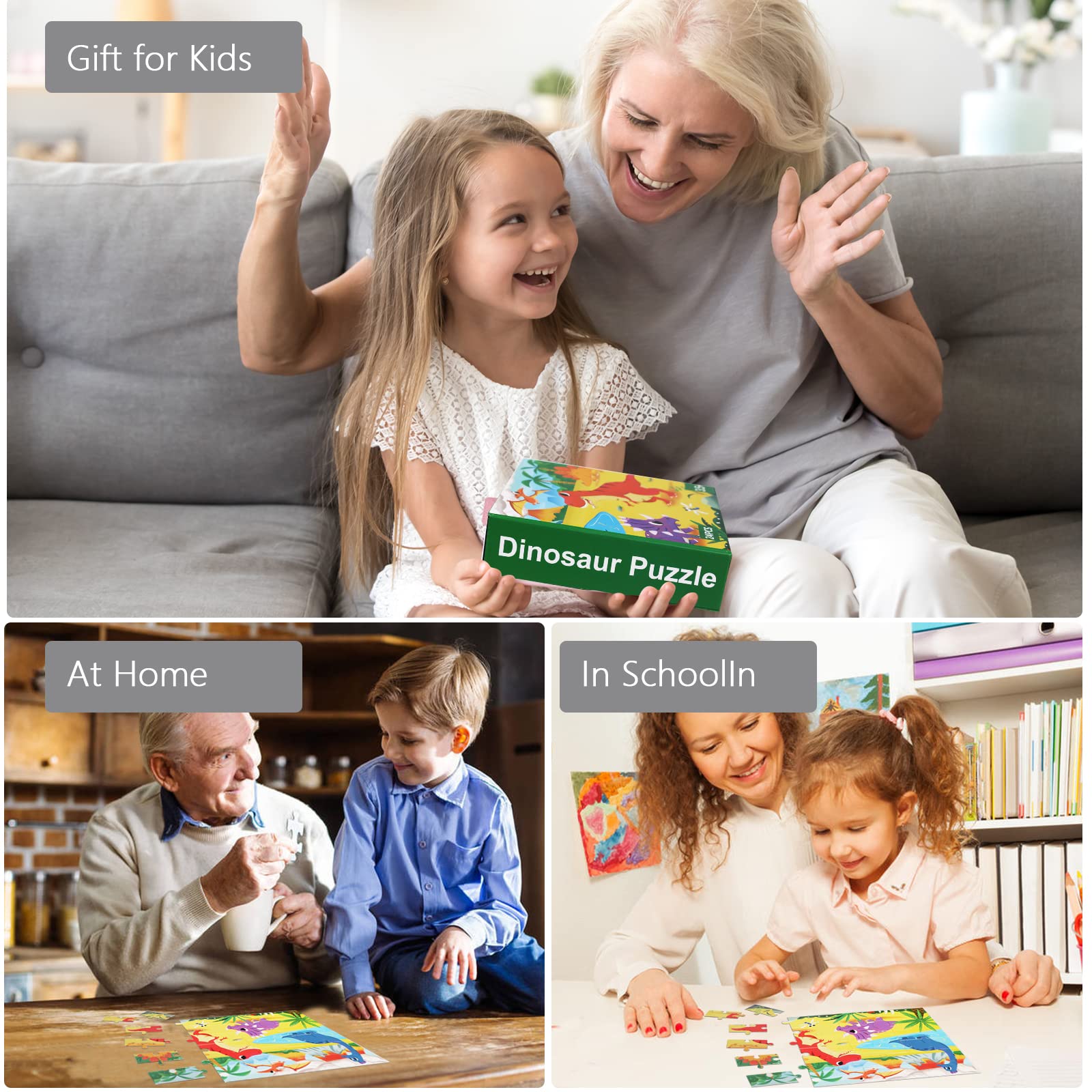 Puzzles for Kids Age 2-4, Wooden Jigsaw Puzzles for Toddlers Ages 2 3 4 Elephant,Dinosaur and Giraffe Animal Puzzle Preschool Educational Learning Toys