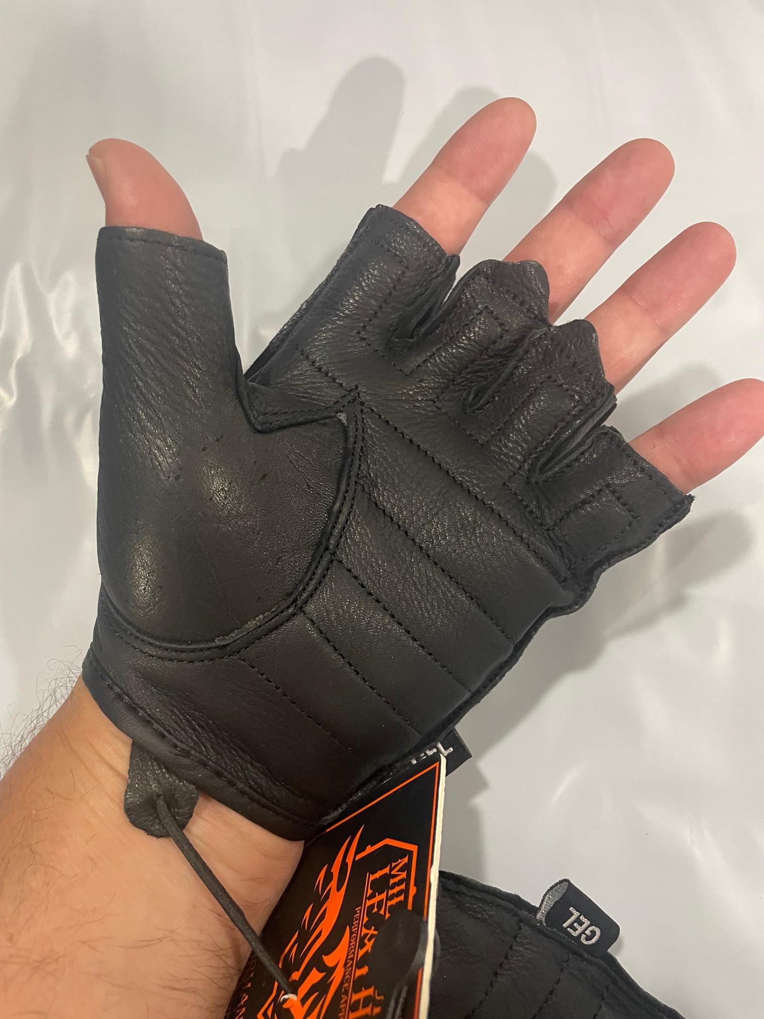 Milwaukee Leather SH851 Men's Black Leather Gel Padded Palm Fingerless Motorcycle Hand Gloves Made W/ ‘Genuine USA Deerskin’ - Large