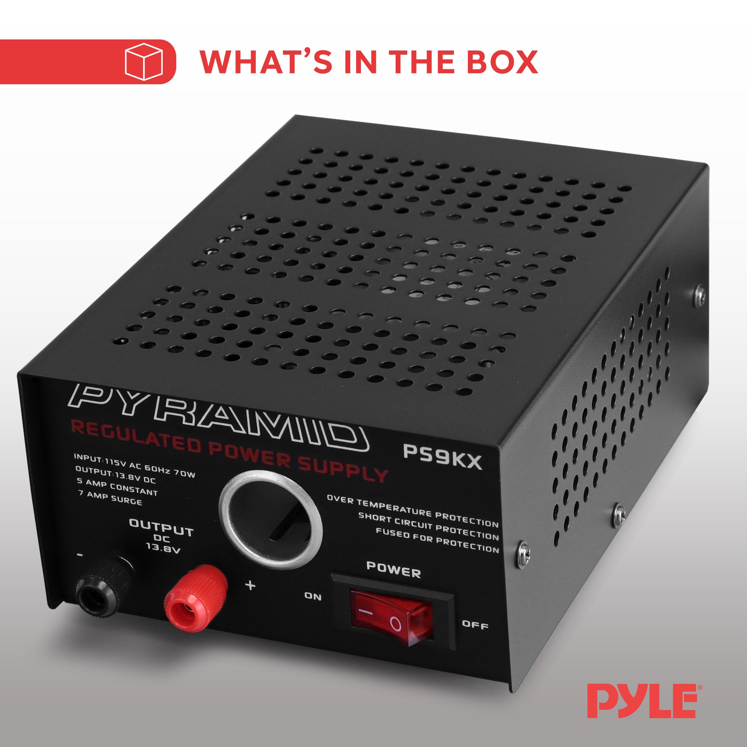 Pyramid Universal Compact Bench Power Supply - 2.5 Amp Linear Regulated Home Lab Benchtop AC-to-DC 12V Converter w/ 13.8 Volt DC 115V AC 50 Watt Power Input, Screw Type Terminals, Cooling Fan PS3KX