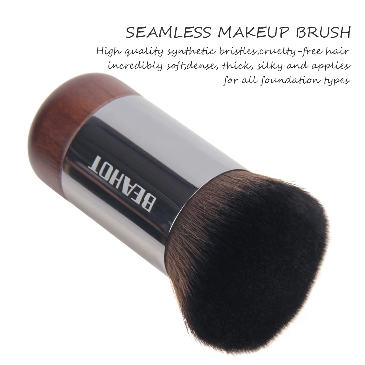 Angled Foundation Brush - Kabuki Makeup Brush, Flat Top Blush Brush, Bronzer Contour Brush, Suitable for Liquid Makeup, Concealer, Flawless Powder Cosmetics and Blush Buffing, with Wooden Handle