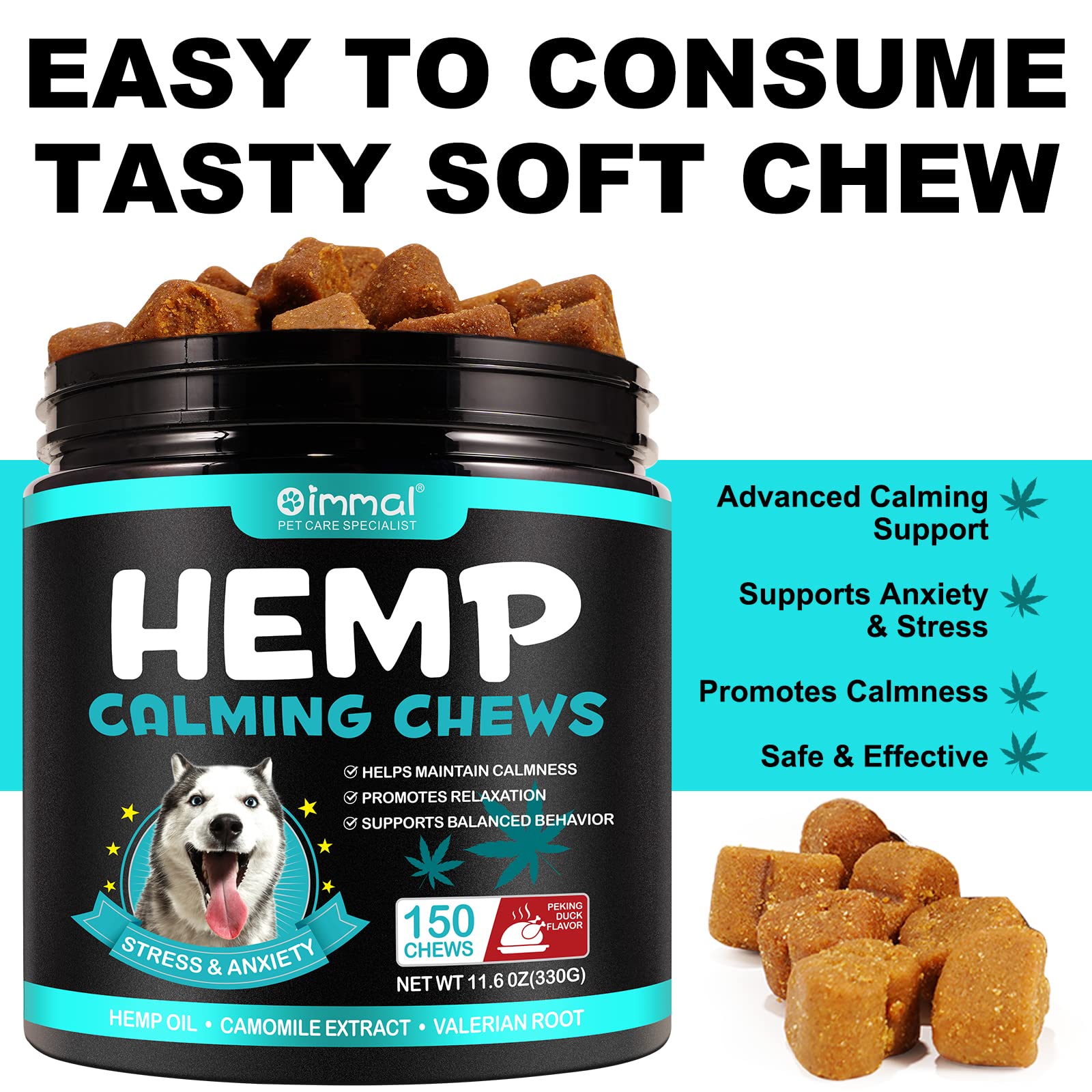 Bieyoc Calming Chews for Dogs - Natural Stress and Anxiety Relief, 150 Soft Dog Calming Chews Help Dog Anxiety Relief. (Peking Duck)