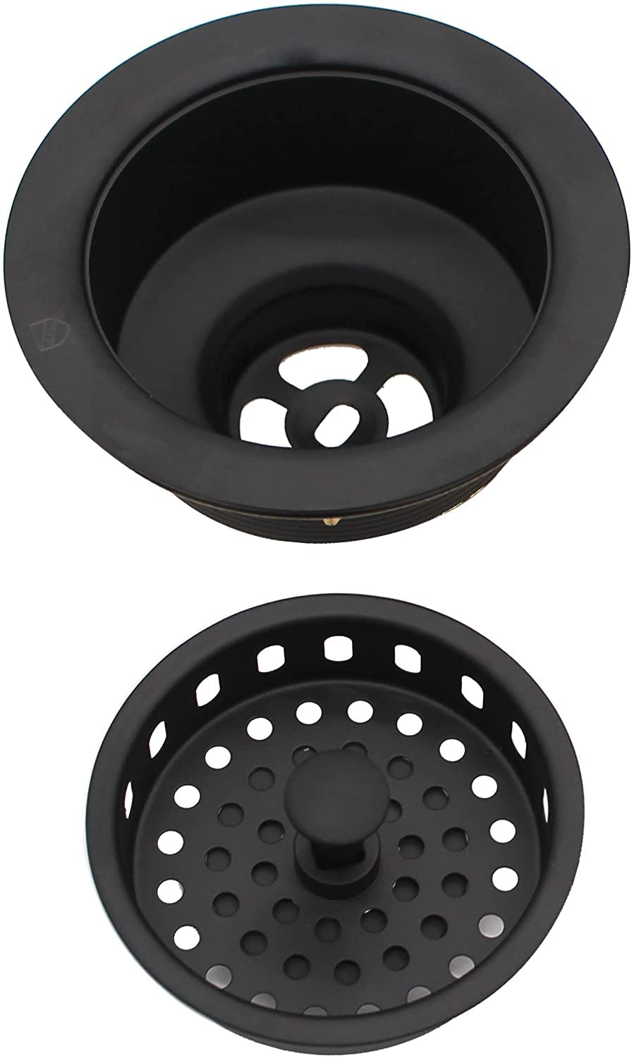 Westbrass A2165-62 4-1/4" OD Post Style Large Kitchen Basket Strainer with Waste Disposal Flange and Stopper Drain Set, 1-Pack, Matte Black