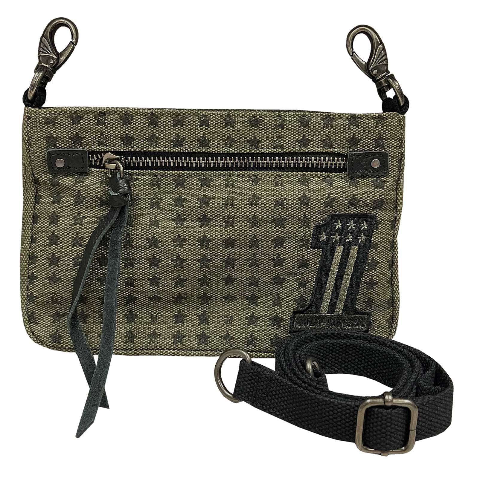 Harley-Davidson Women's Embroidered #1 Distressed Denim Hip Bag w/Strap - Olive