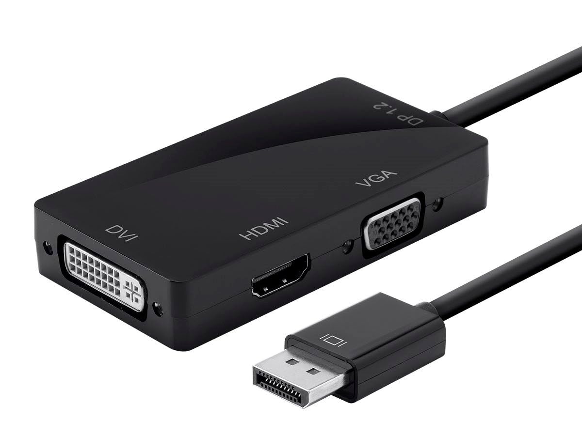 Monoprice DisplayPort 1.2a to 4K HDMI, Dual Link DVI, and VGA - Passive Adapter, Up to 4K Resolutions, Black