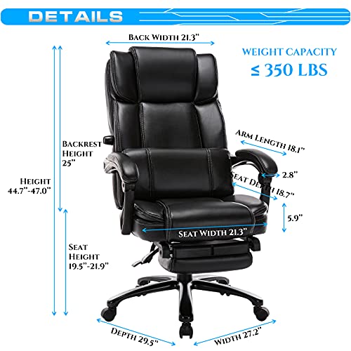 Big and Tall Office Chair with Footrest-Ergonomic Office Chair with Adjustable Lumbar Support and Extra Lumbar Pillow, High Back Computer Desk Chair