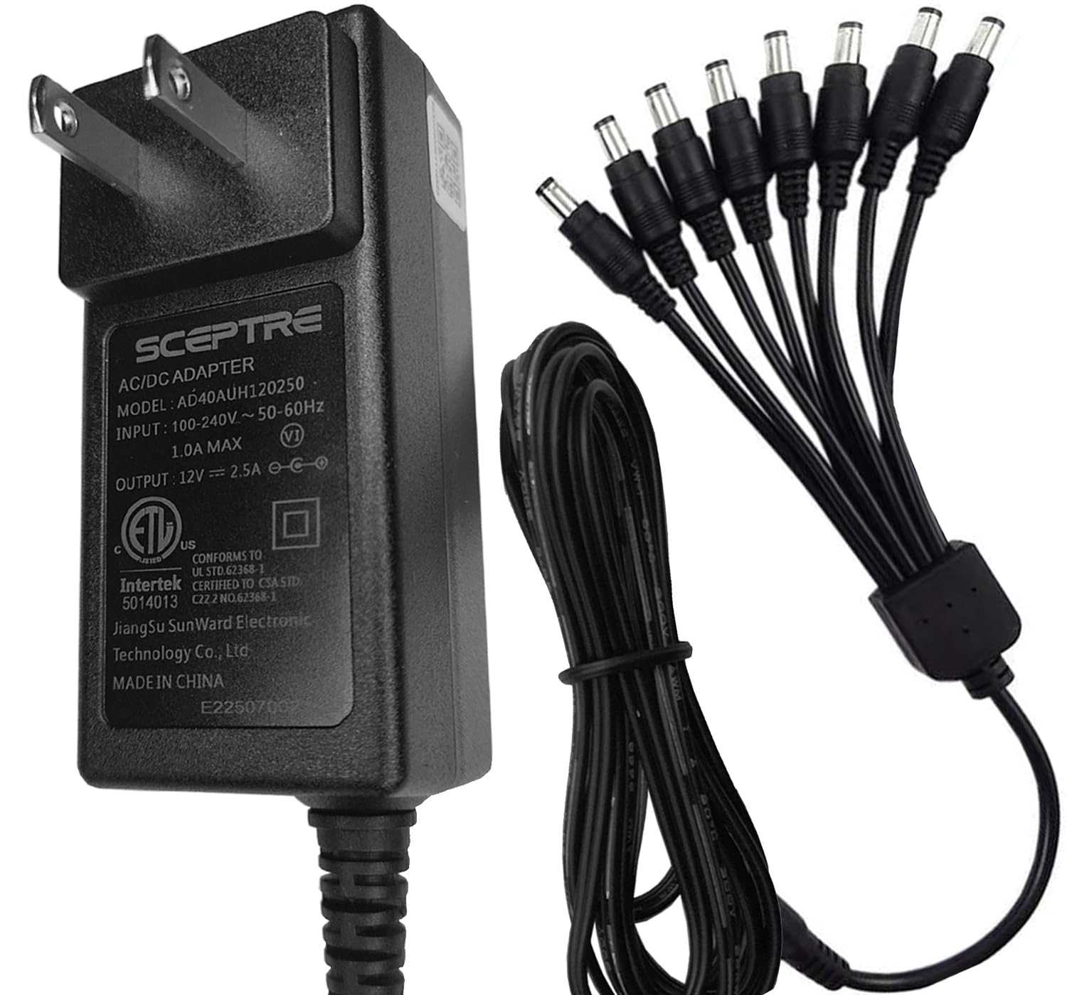 OEM Genuine Parts 8 Way Splitter Cable+ 12V 2.5A AC/DC Adapter Compatible with Lorex ACC-U81 Q-See SWANN CCTV Camera DVR SRDVR8 SWDVK8 DVR8 1000 DVR8-1400 DVR8-1425 1450 1500 BX1202500 ACCPWR12V500