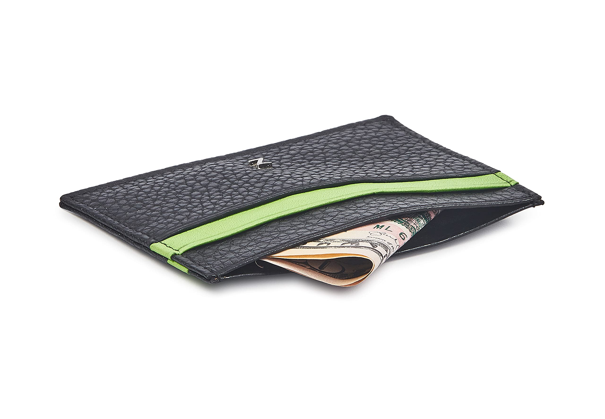 Zinda Genuine Leathers Slim Wallet Card Holder RFID Protection Unisex (Black/Green)