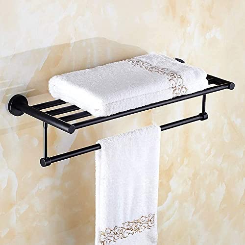 XHALERY Towel Rack European Black Long 304 Stainless Steel Double Towel Shelf Oil Rubbed Bronze Bath Towel Holder Shelf Wall Mounted Towel Rail Hotel Hardware Bathroom Accessories(Size:60c