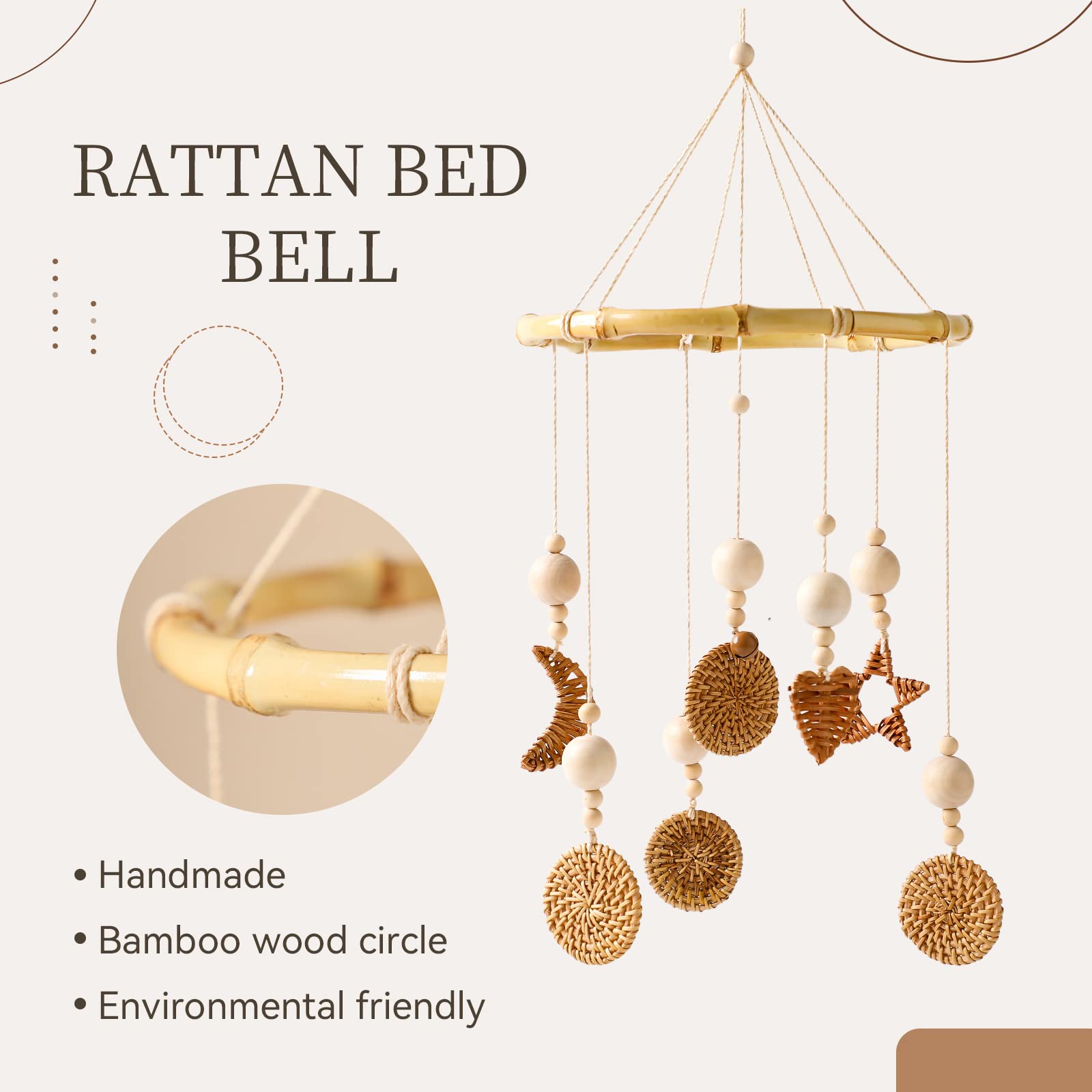 Baby Mobile for Crib - Modern Boho Baby Mobile - Nursery Mobile for Girl or Boy | Gender Neutral Handmade Mobile| Ceiling Rattan Mobile