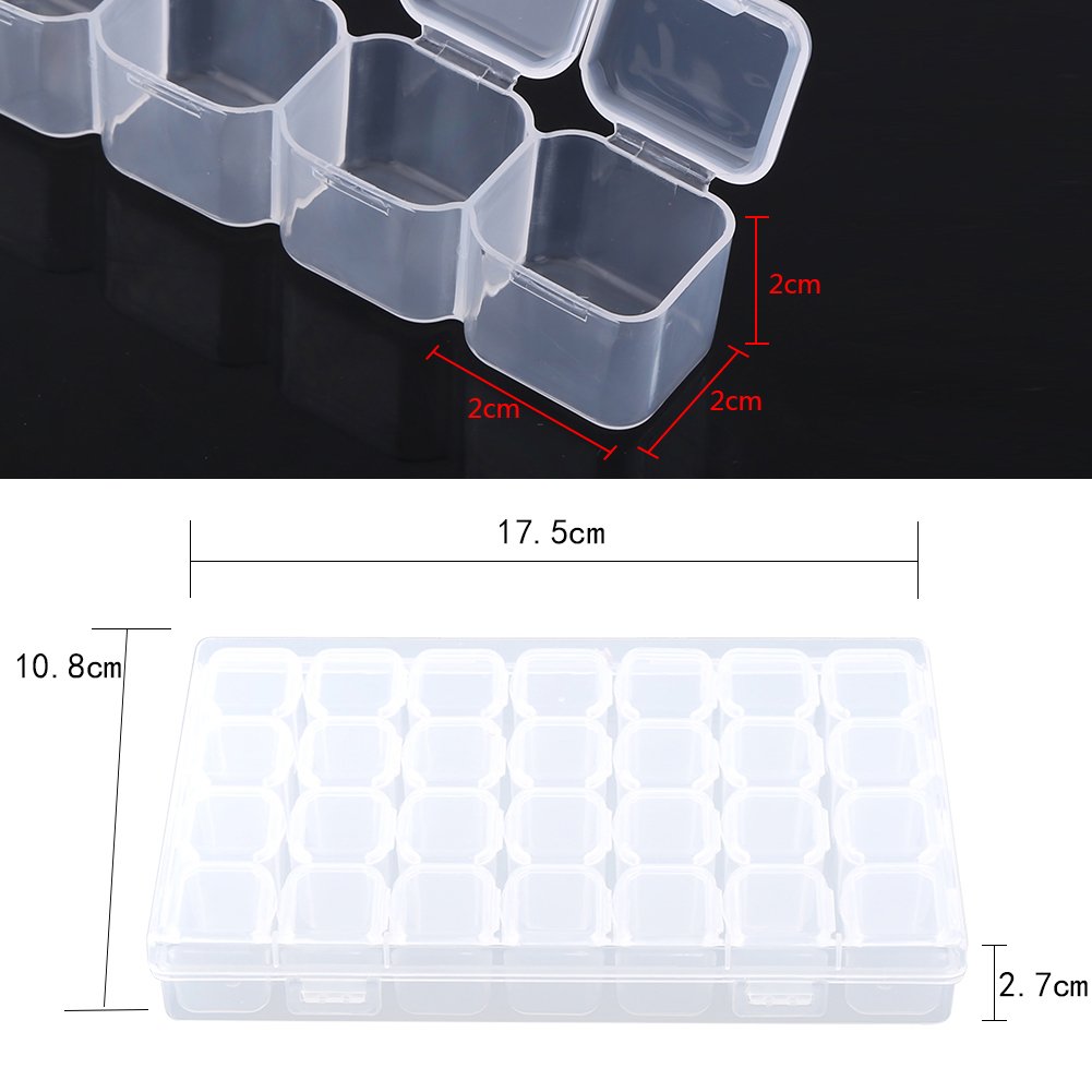 Clear Plastic Jewelry Beads Medicine Pill Box Organizer Storage Container Nail Art Rhinestone Storage Box with Removable Adjustable Dividers Case 28 Grids