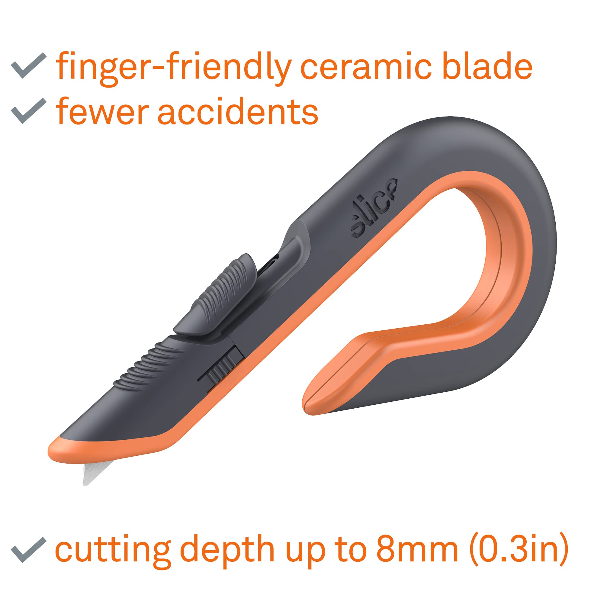 Slice - 10400 Box Cutter, 3 Position Manual Button with Ceramic Blade & Ideal for Outline Trims of Shapes or Coupons