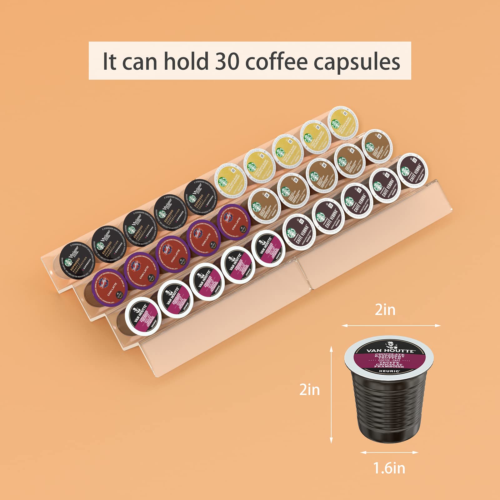 AITEE Acrylic K Cup Coffee Pod Holder, 2 Packs Clear Step-Shaped K Cup Drawer Organizer for Office and Kitchen, Coffee Pod Holder Tray for Countertop or Drawer Storage,Hold 30 Coffee Capsules Capacity