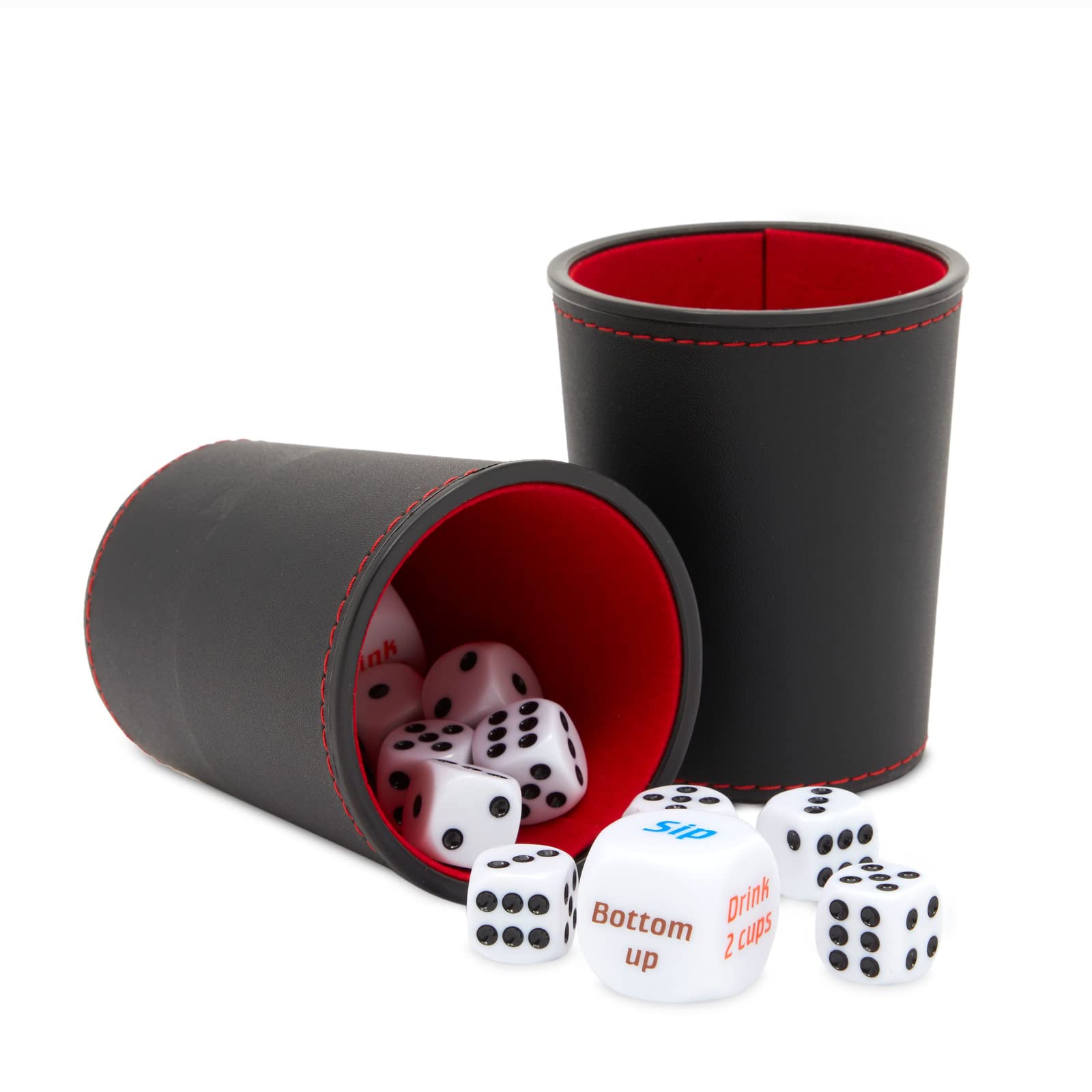Zodaca Drinking Dice Game Set for Adults with 2 Leather Cups and Fun Dices for Drunk Frenzy Party (16 Pieces)