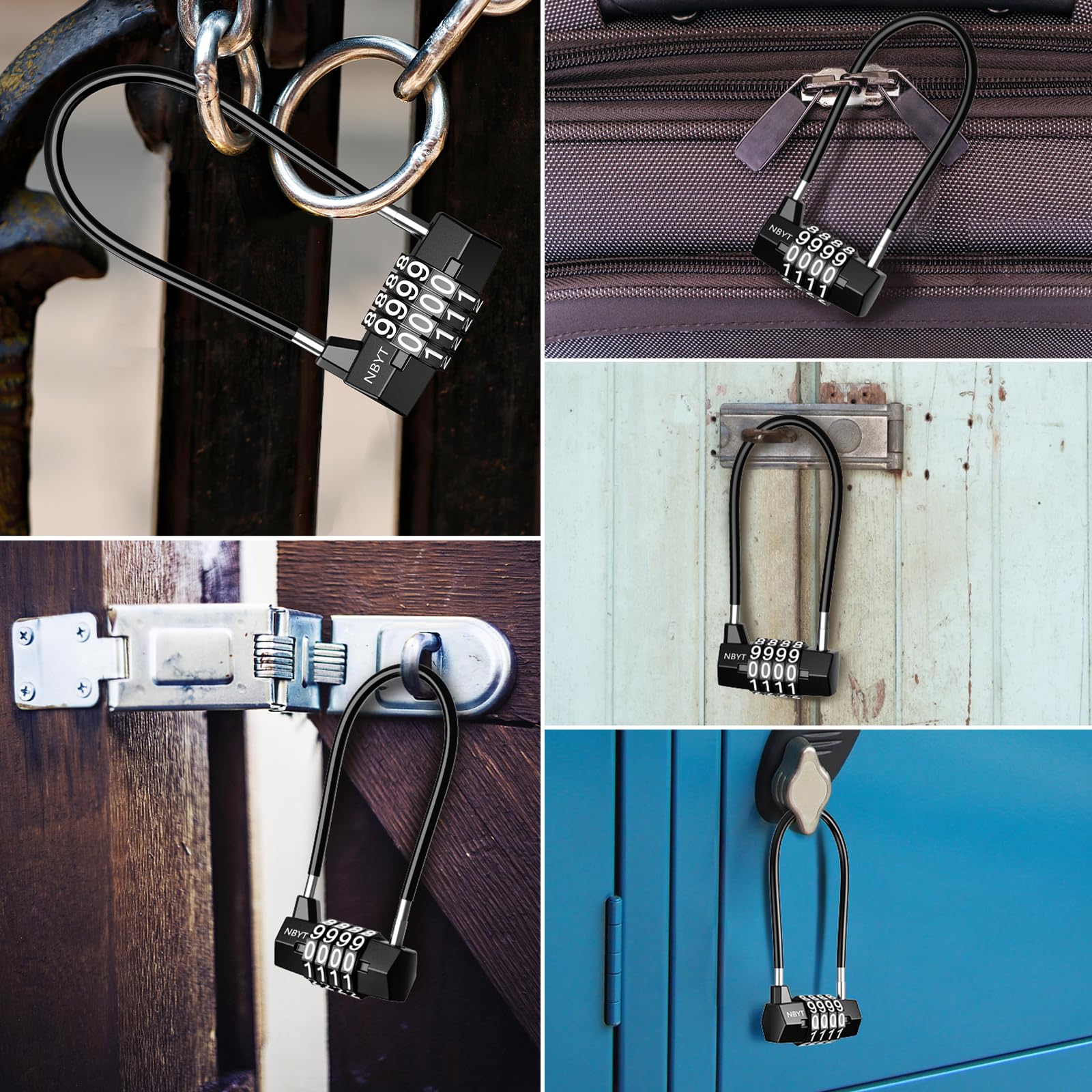 Ankilo Newest 4 Digit Combination Padlock with Steel Cable Rope, Long Shackle Combination Lock Waterproof Gate Lock, Resettable Code Lock for Schools, Fences, Luggages, Garages, Locker, Black