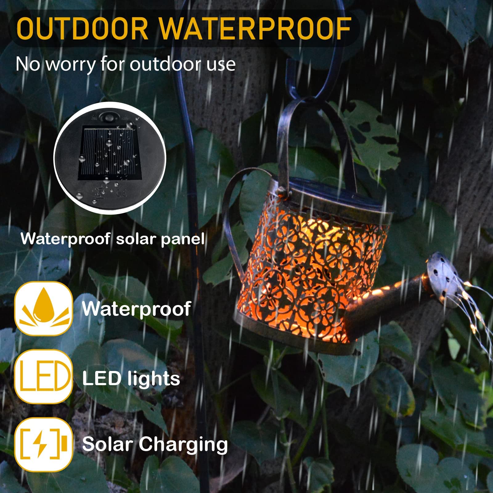 HCVINRK Solar Lights Outdoor Garden, Solar Watering Can Lights Outdoor Decorative, Metal Solar Lantern Outdoor Waterproof with Installed Light String and Shepherd Hook