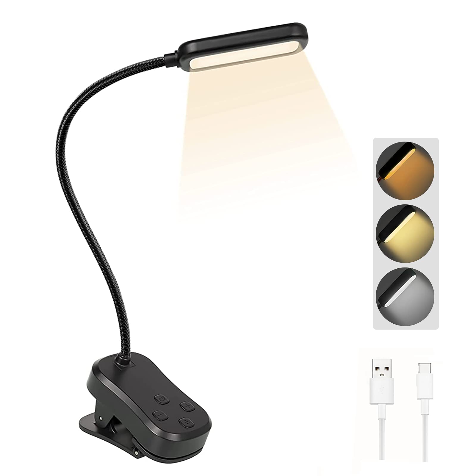 ForChic Reading Light, Rechargeable 20 LED Book Light for Reading in Bed, Portable Clip on Light with 3 Color Modes 5 Brightness, Pure White
