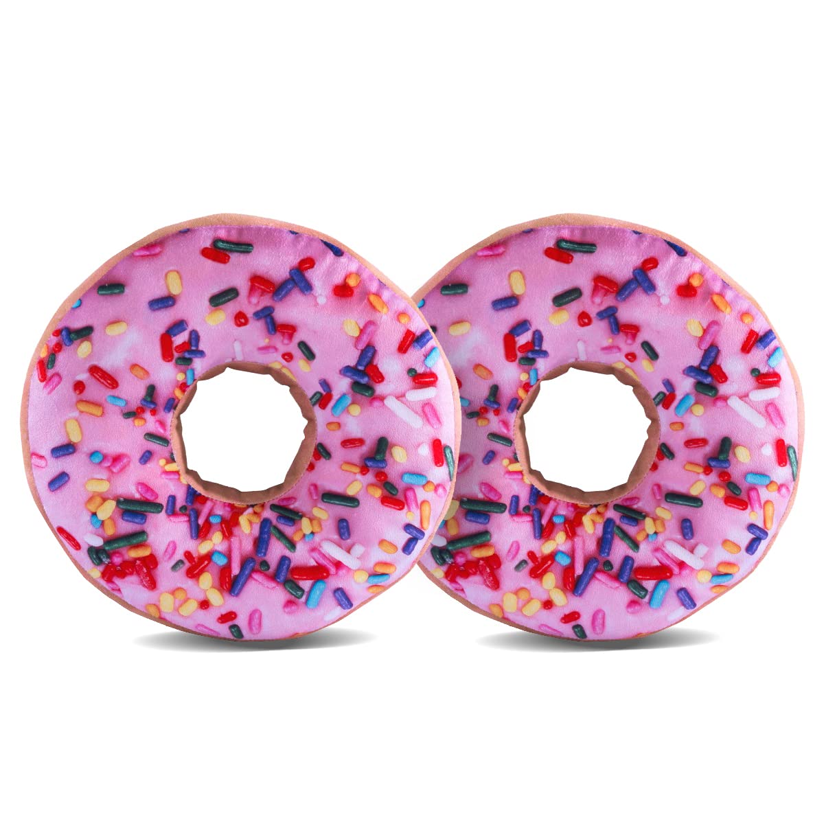 HYSEAS Round Throw Pillow 14 Inch Pink Donut, 3D Digital Print Decorative Comfortable Soft Plush Funny Food Shaped Pillow Light Weight Seat Pad Cushion for Couch, Chair, Floor, Sofa, 2 Pack
