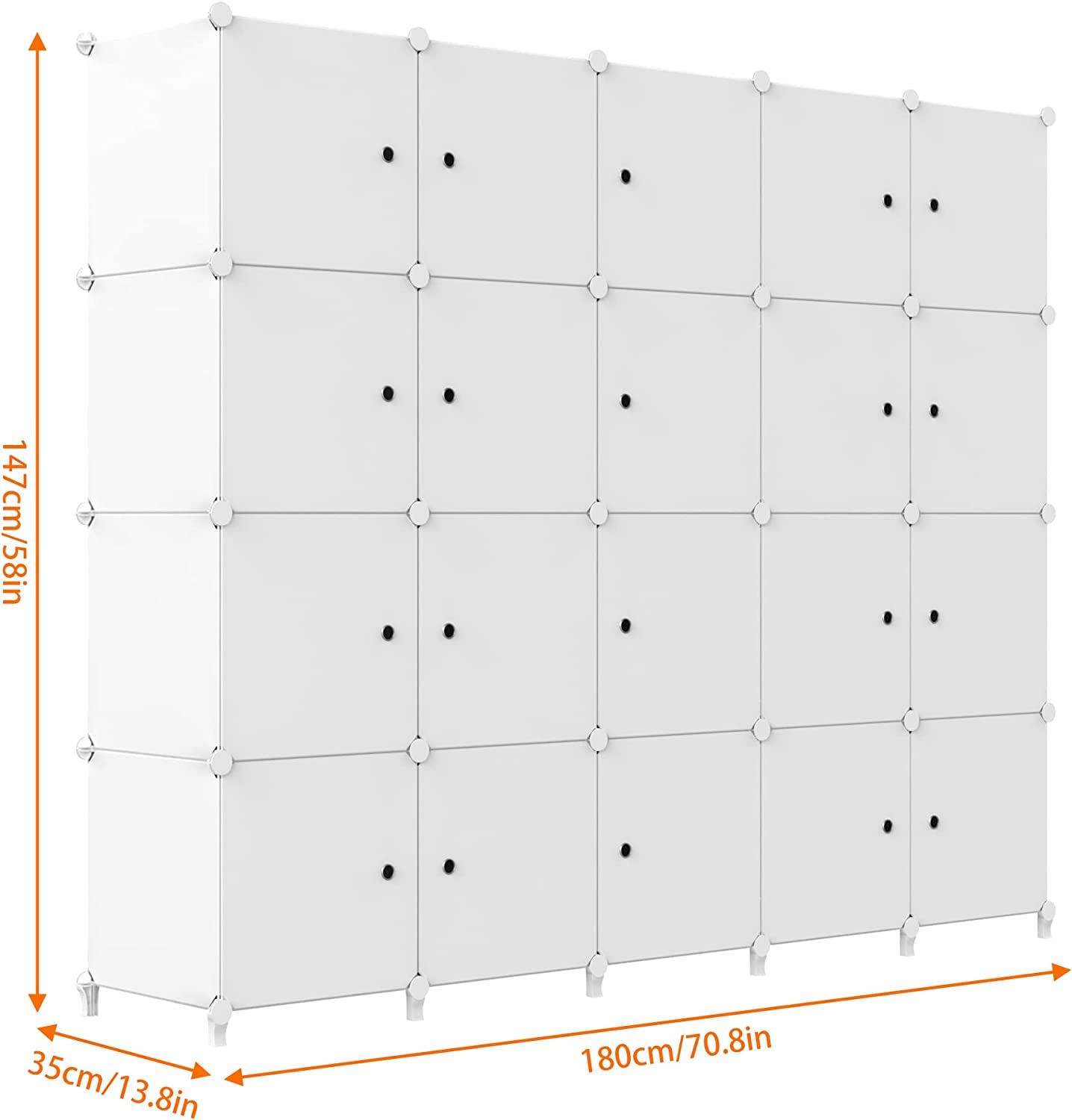 HOMIDEC Cube Storage Organizer, Heavy Duty Portable Closet Wardrobe with Door, 58in Large Closet Organizers and Storage with Hanging Rod for Clothes Yarns Toys Books Tools(20 cube white)