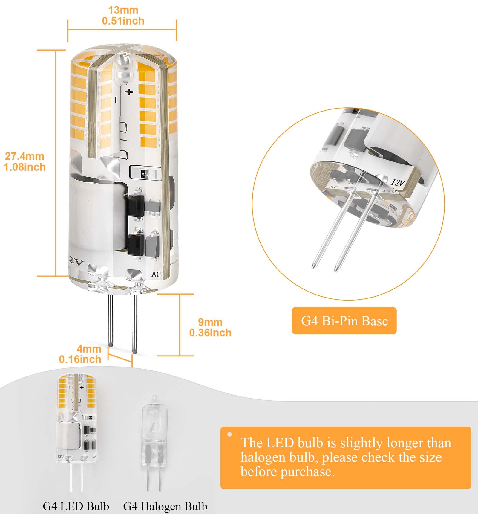 DiCUNO G4 3W Bi-pin LED Bulb, 30W T3 Halogen Bulb Equivalent, AC/DC 12V Warm White 3000K, Non-dimmable LED Light Bulb for Home Landscape of 10 Pcs