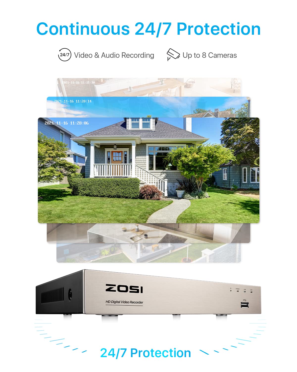 ZOSI 1080p Home Security Camera System Indoor Outdoor, 8 Channel 1080P HD CCTV DVR Recorder and 8 x 1080p Weatherproof Surveillance Bullet Dome Camera, Remote Access, Motion Detection (No Hard Drive)