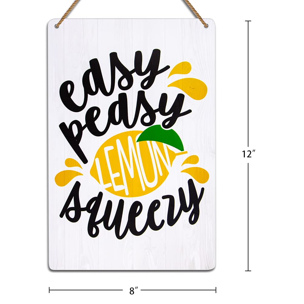 WhatSign Easy Peasy Lemon Squeezy Sign 8"x12" Lemon Saying Signs Wall Plaque,Lemon Kitchen Home Decor Signs,Lemon Decor Signs for Home Kitchen Garden Farmhouse Bar Coffee Shop