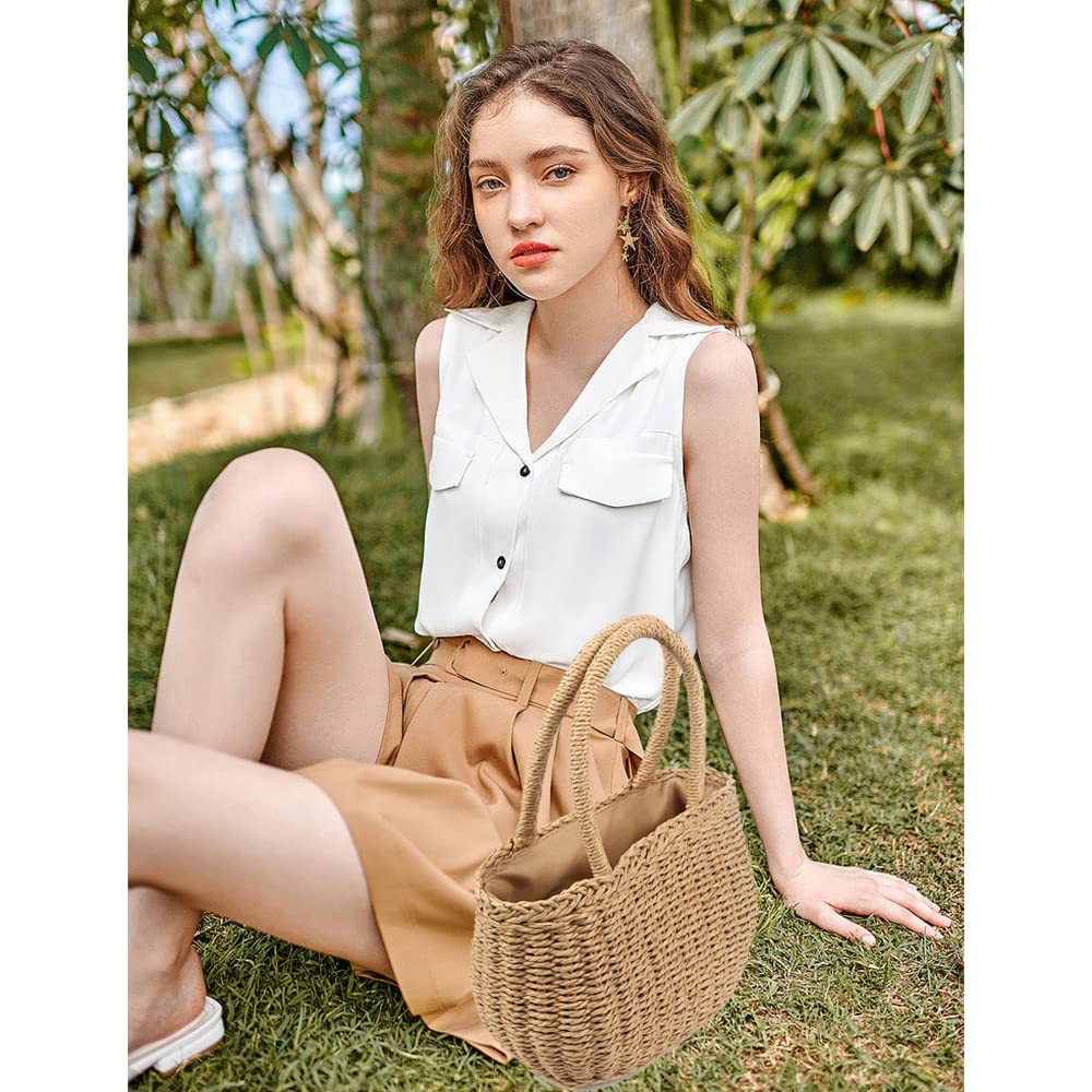 Foride Summer Evening Handbag, Straw Handmade Weave Handbag (Camel)