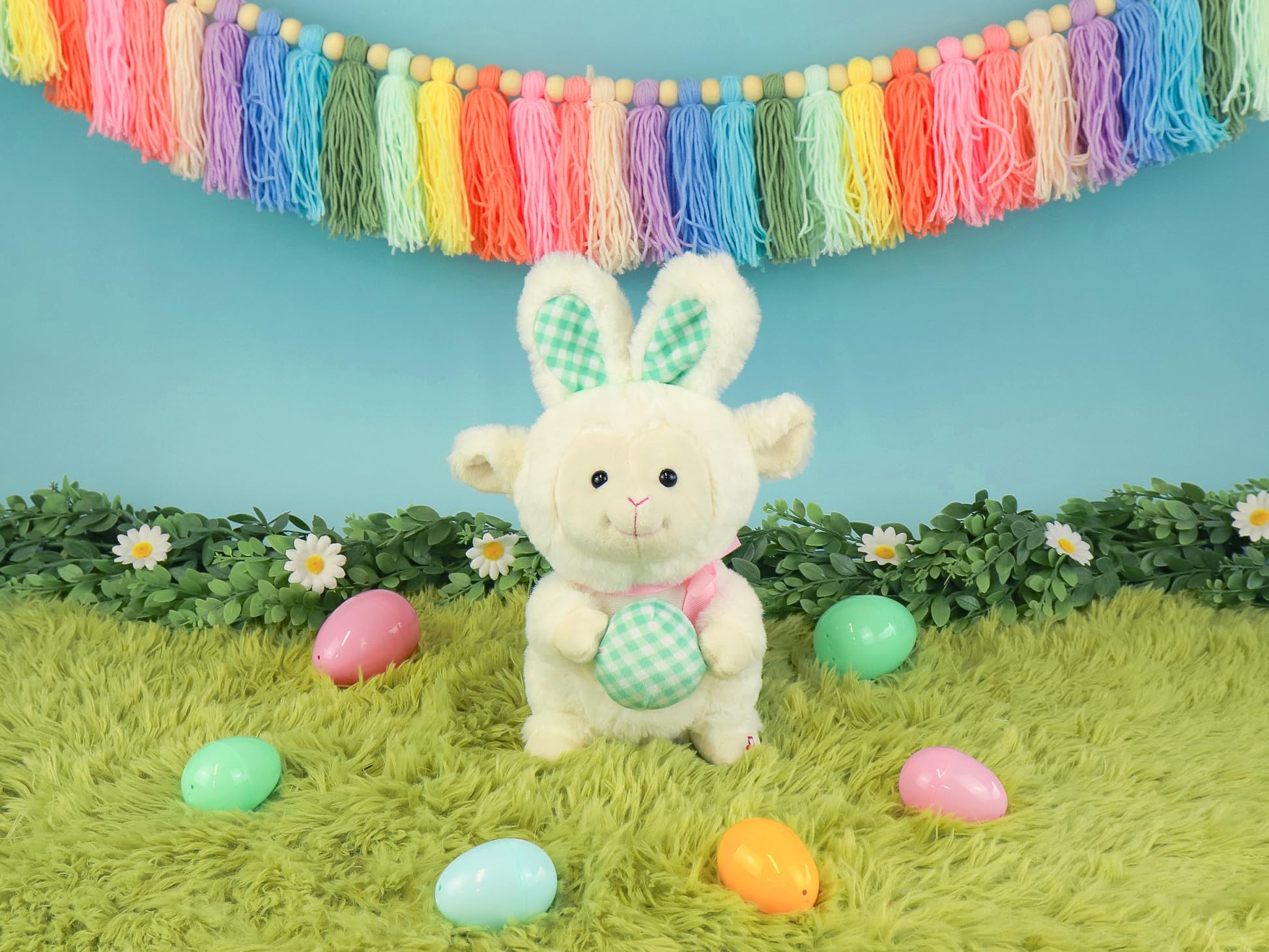 Cuddle Barn - Leapin' Lucy | Easter Animated Lamb Stuffed Animal Musical Plush Toy Dances and Bops to Song Peter Cottontail, Spring Easter Basket Stuffer Decoration, 11 inches