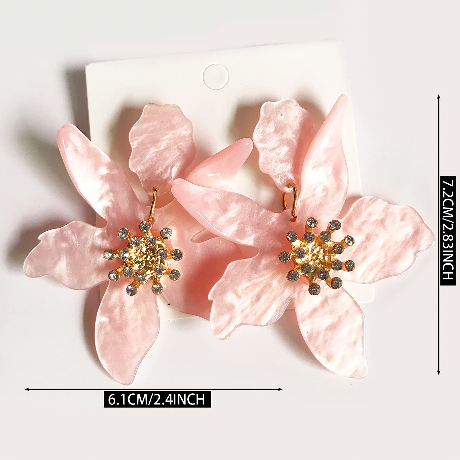 ANDPAI Unique Bohemian Oversized Acrylic Resin Flower Dangle Drop Earrings Retro Large Hawaii Flower Lei Earrings for Women (Pink)