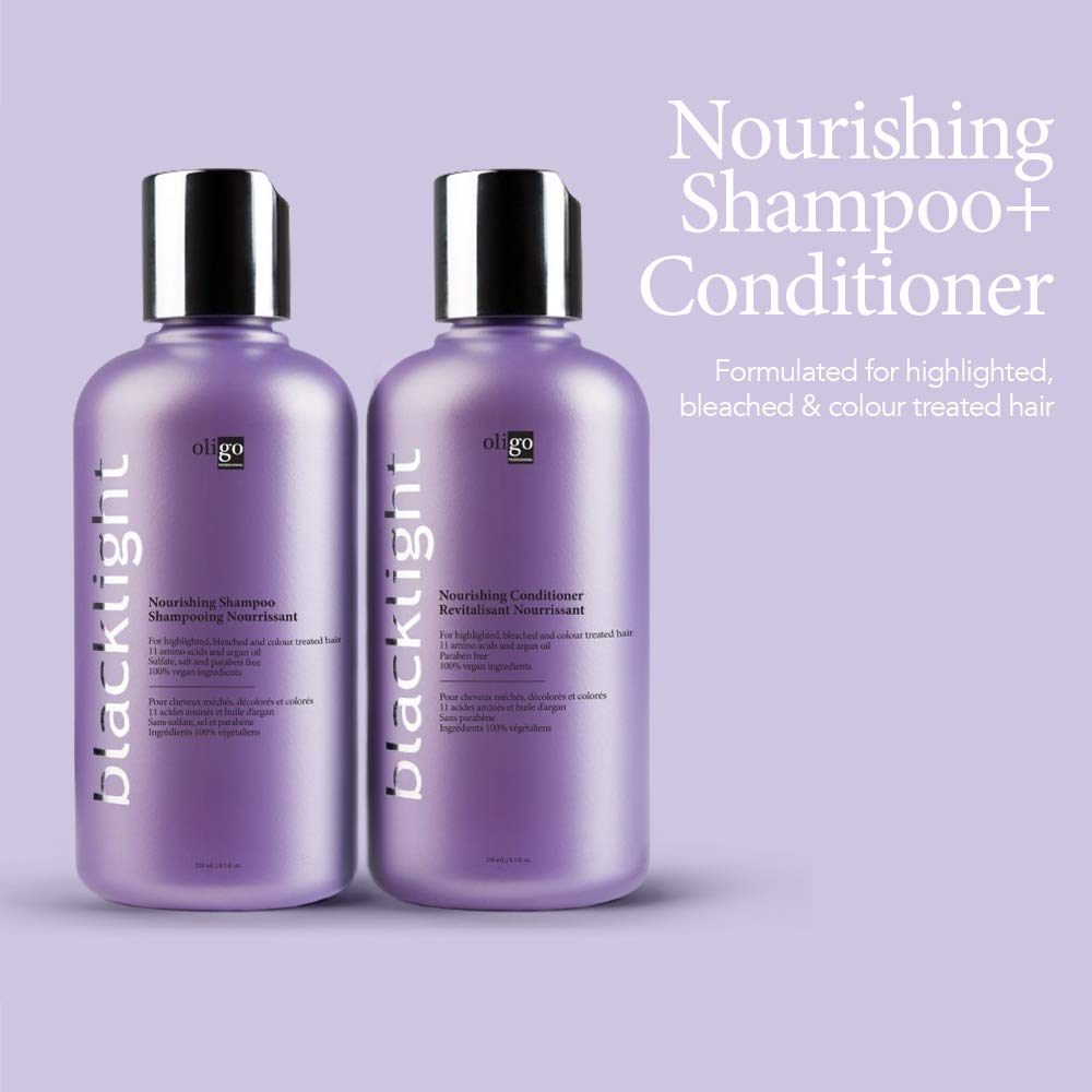 Oligo Professionnel - Blacklight Nourishing Shampoo & Conditionner for blondes - Sulfate-Free - Vegan - For color treated hair- Hydrating formula with Argan oil - 8.5 oz DUO BUNDLE