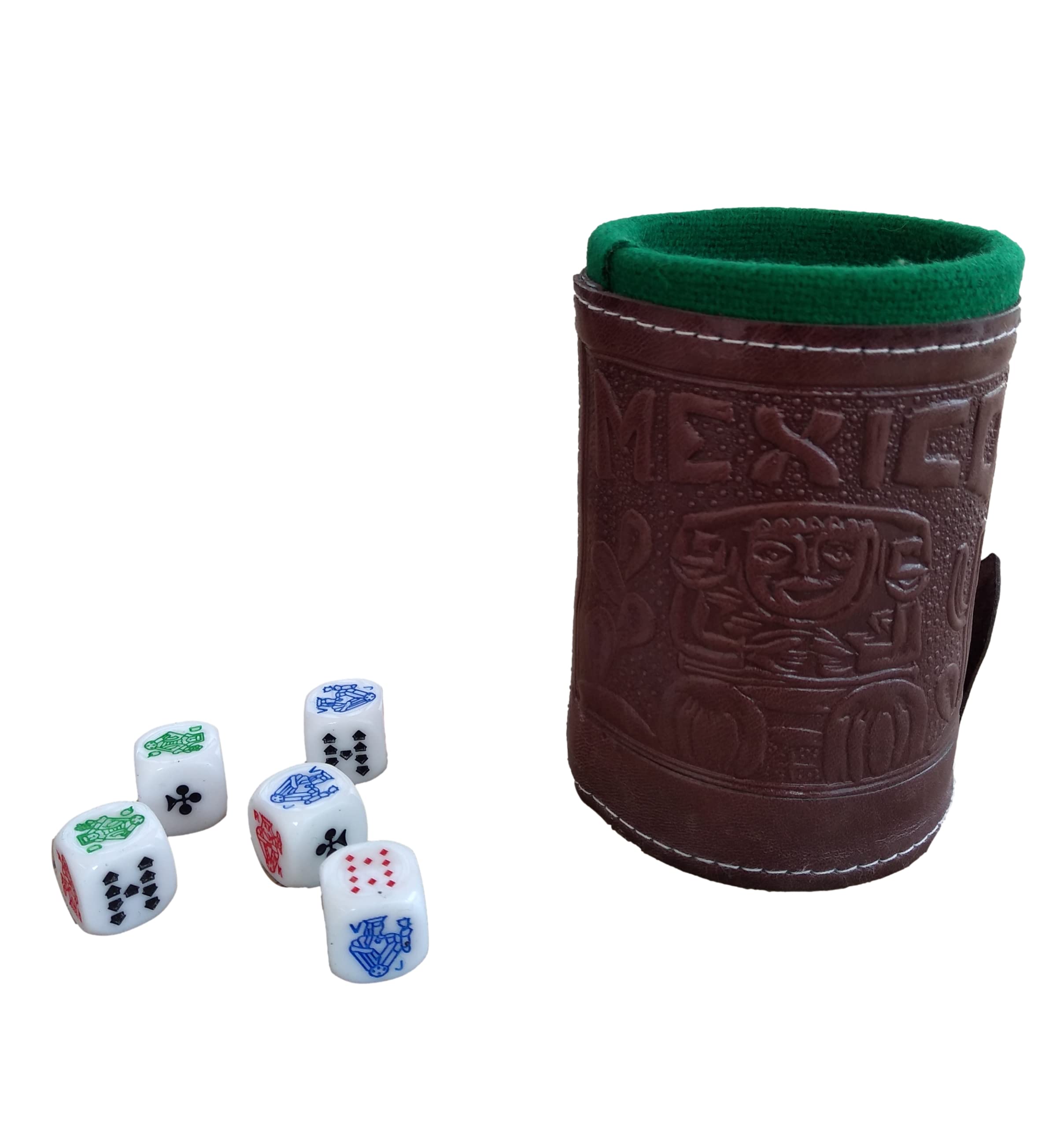 Cup Poker dice Game Set with Cup Leather Lined (cubilete)…Brown