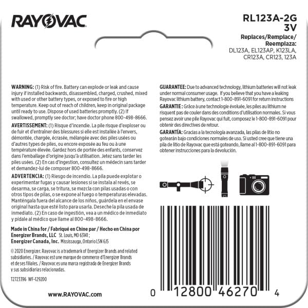 Rayovac 123A Lithium Batteries, 3V Lithium Photo Batteries (2 Battery Count)