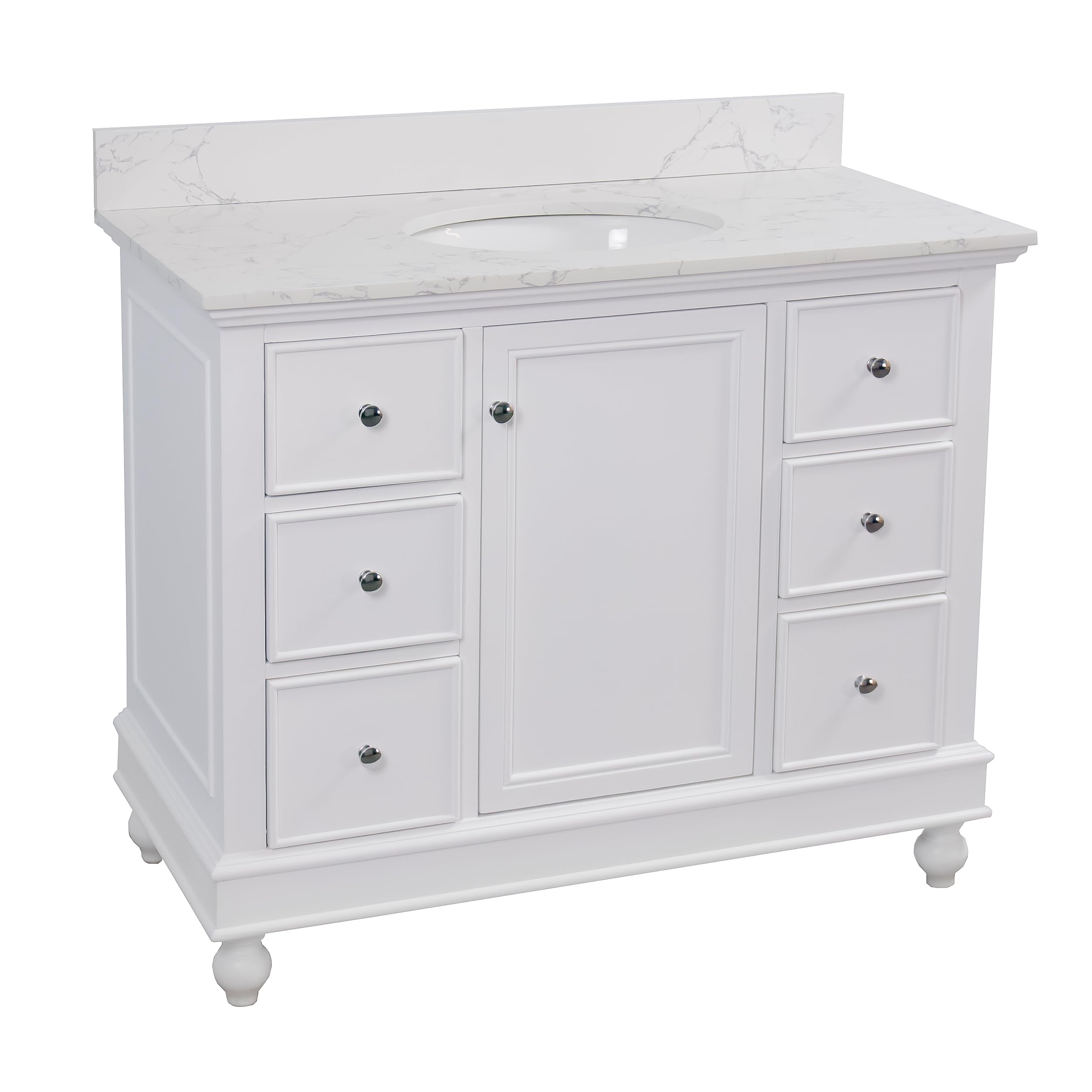 Bella 42-inch Bathroom Vanity (Engineered Marble/White): Includes White Cabinet with Engineered Marble Countertop and White Ceramic Sink