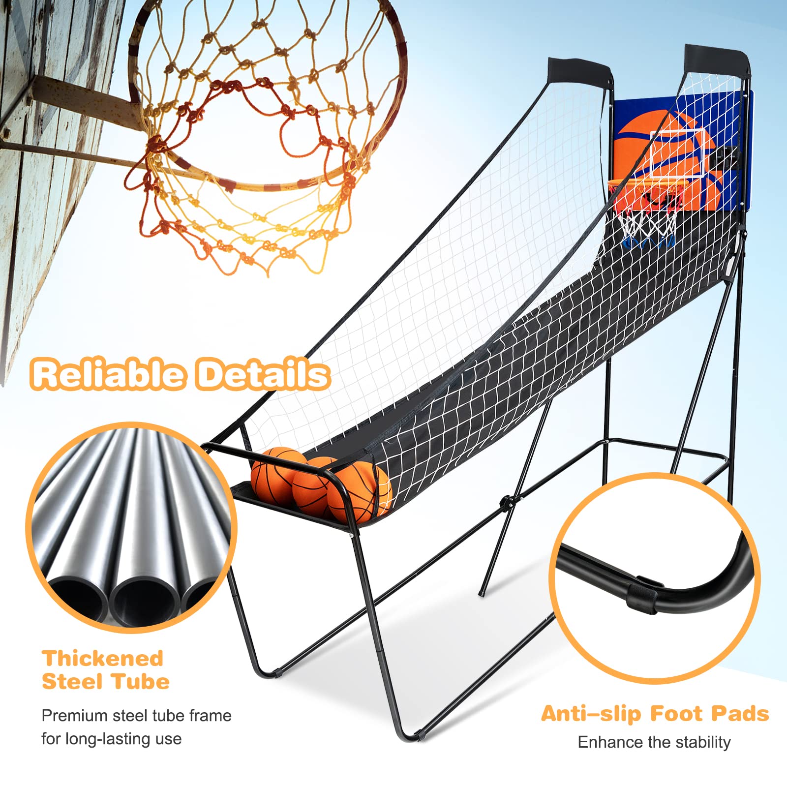 Giantex Foldable Electronic Arcade Basketball Game, with Electronic Scorer, Buzzer, 3 Basketballs, Pump, Indoor Single Shot Basketball Game for Adults, Kids