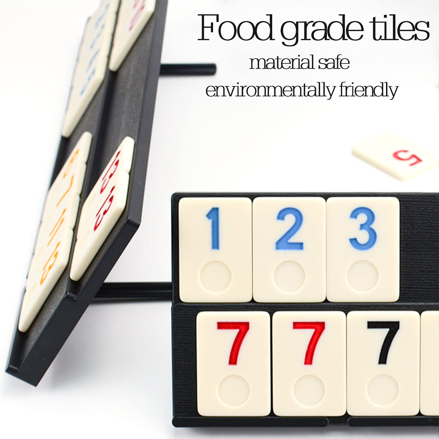 Rummy Tiles Game, Rummy Cube Travel Game Set Outlasting Color with 4 Anti-Skid Rack & Convenient EVA Hard Case