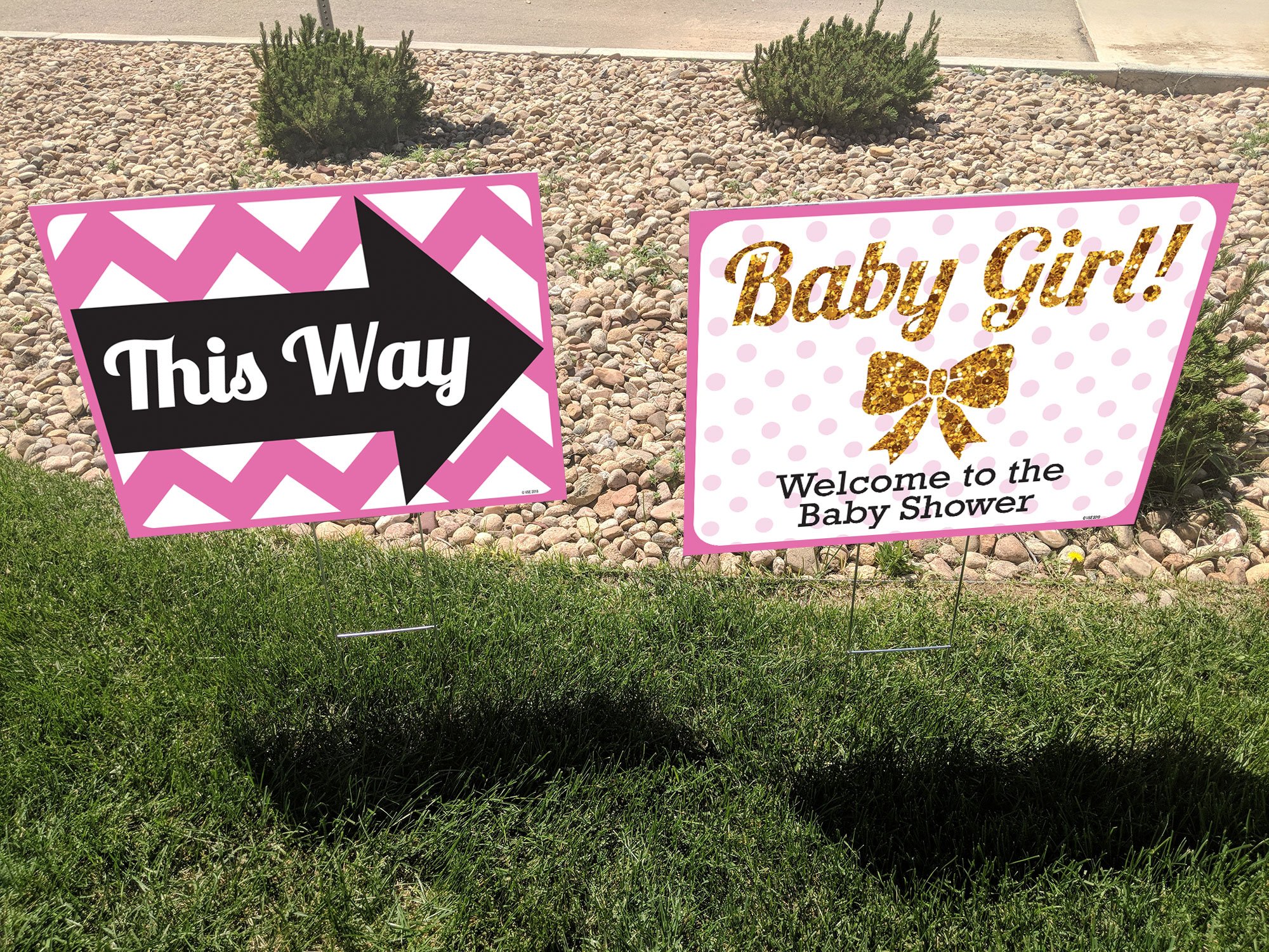 VSE | Baby Girl Double Sided Lawn Sign 18x24 Inch | Baby Shower Kit | 6x24 Inch H-Stakes