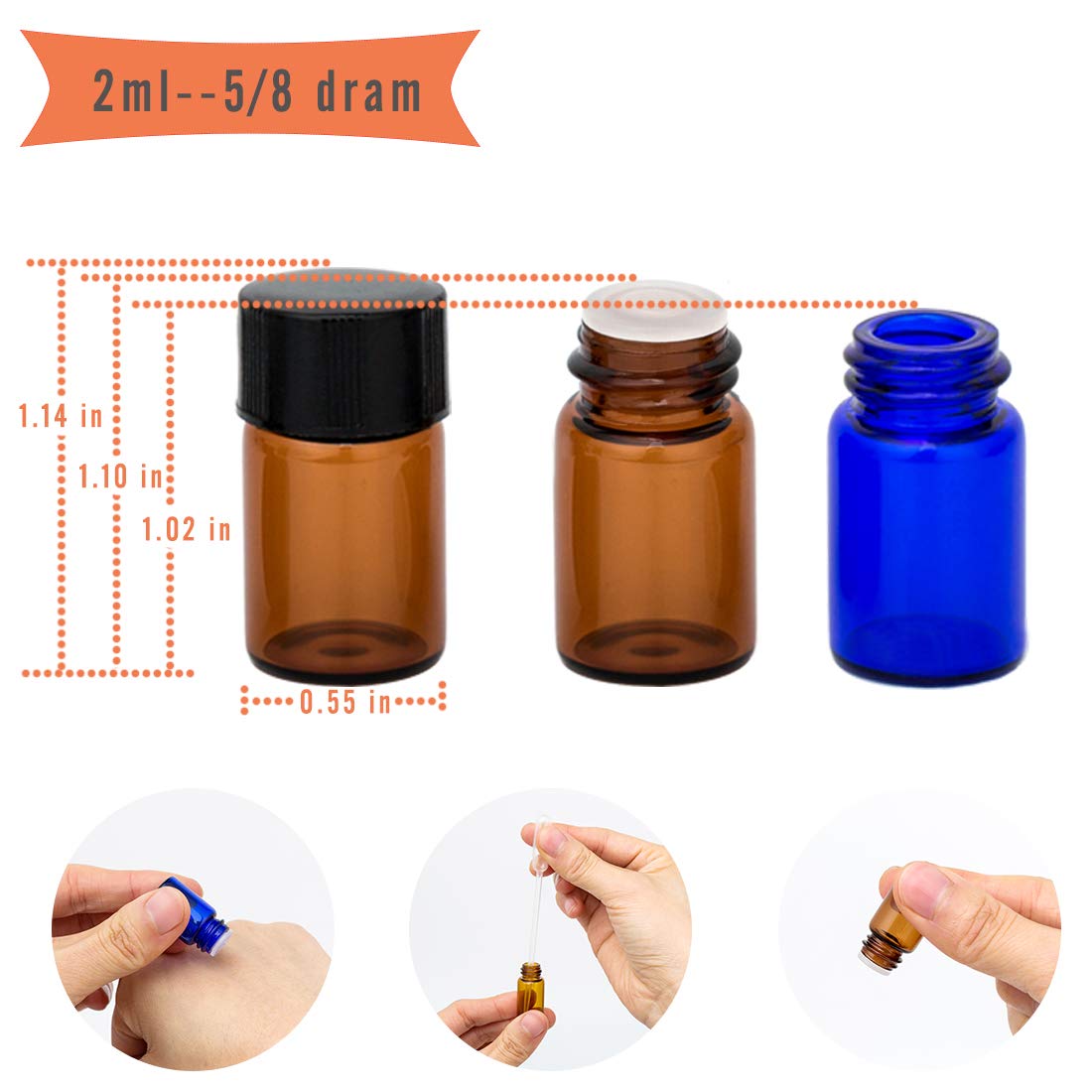 ZEJIA Essential Oil Bottles, 2ML Mini Glass Oil Bottles, 24 Packs Oil Vials Sample Bottles, Anointing Oil Bottles with Black Caps, 2 Droppers