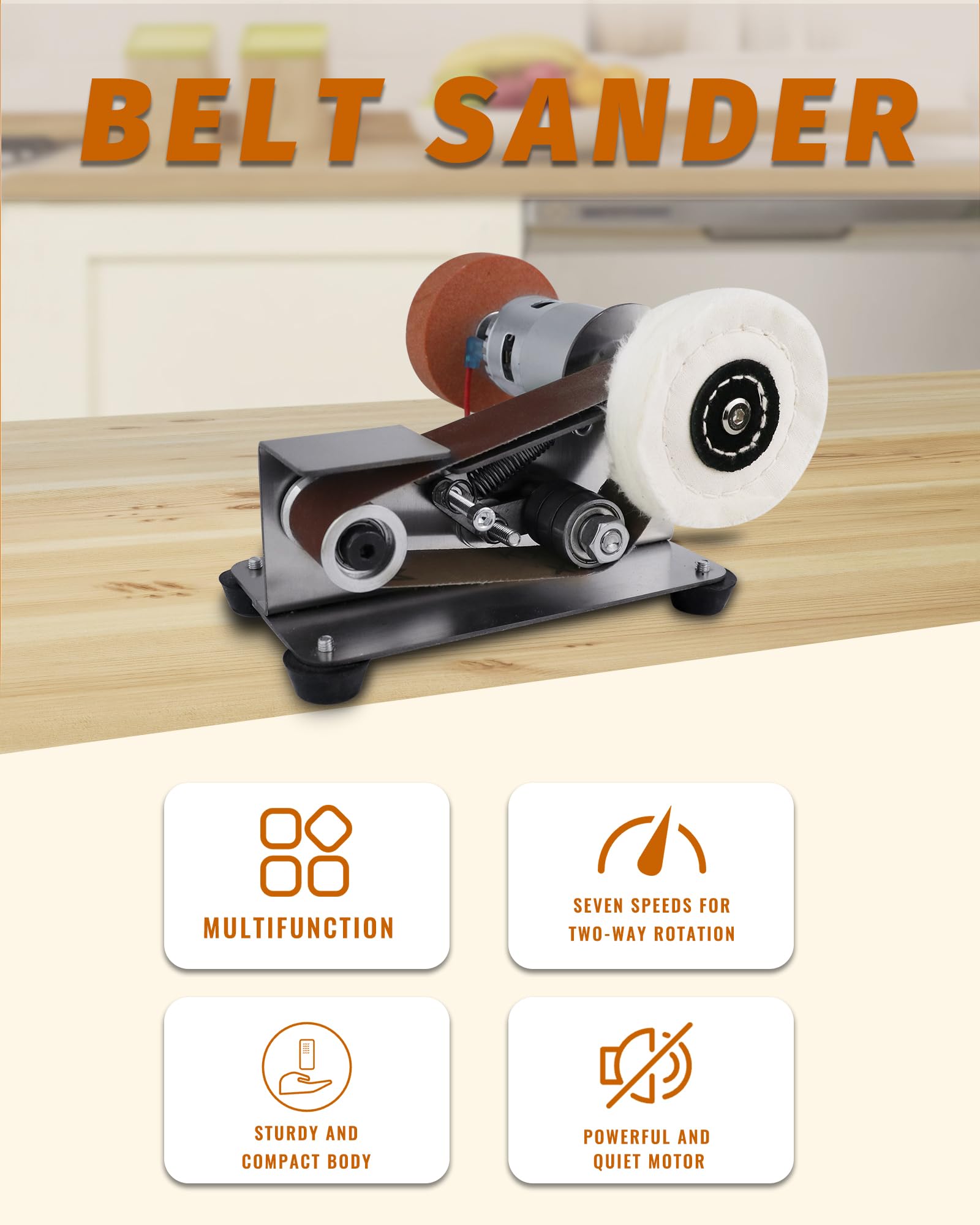 Blissthrill Mini Belt Sander, Electric Spindle Sander, 15° belt sander for knife making, 7 Adjustable Speed Knife Polishing Kit, Power Belt Sanders for Metal Working, DIY (6.5 Inch Mini Belt Sander)