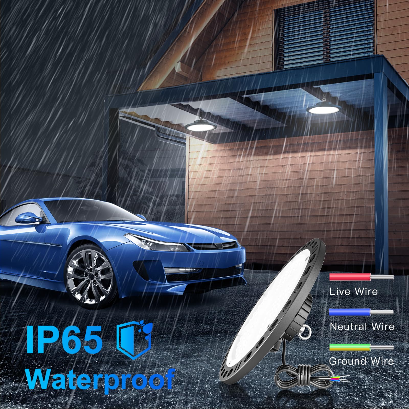 ISKYDRAW 100W UFO LED High Bay Light, 15000LM 2 Pack High Bay LED Shop Lights No-Dimmable, Commercial Bay Lighting 6500K, IP65 High Bay LED Lights for Workshop Garage Warehouse Factory Barn