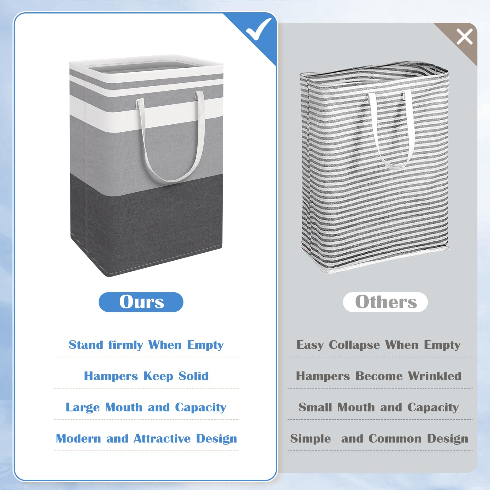 BlissTotes 3-Pack Laundry Basket, Freestanding&Waterproof Laundry Hamper, Collapsible Tall Clothes Hamper with Easy Carry Handles for Clothes, Towels in the Family and Dorm,Gradient Grey,75L